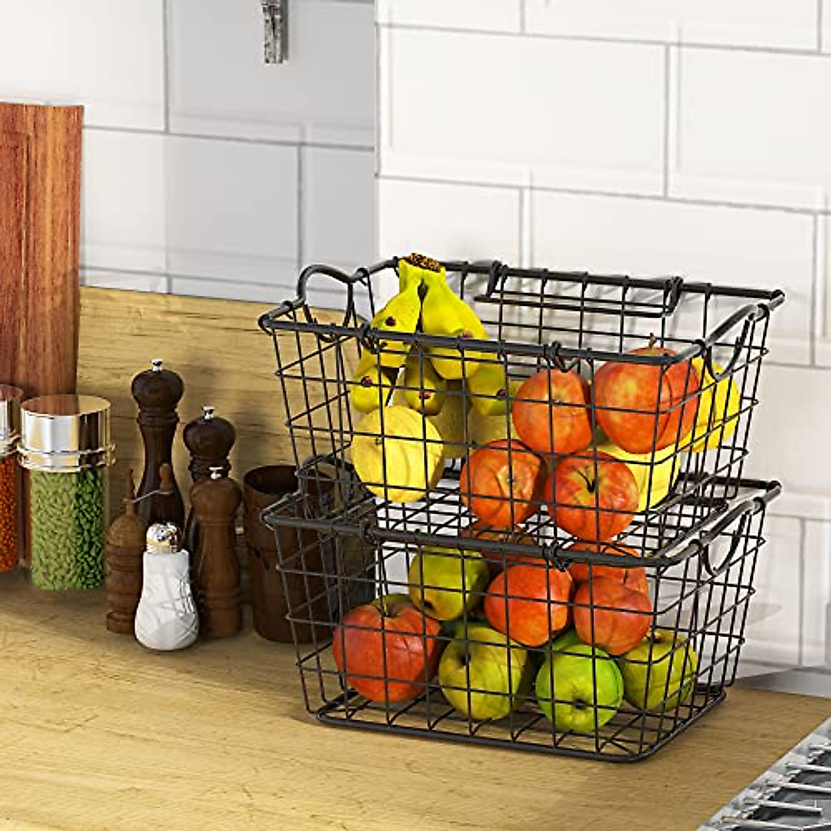 SimpleHouseware 2 Pack Stackable Single Wire Basket, (11.5 x 15 x 7.5 in)