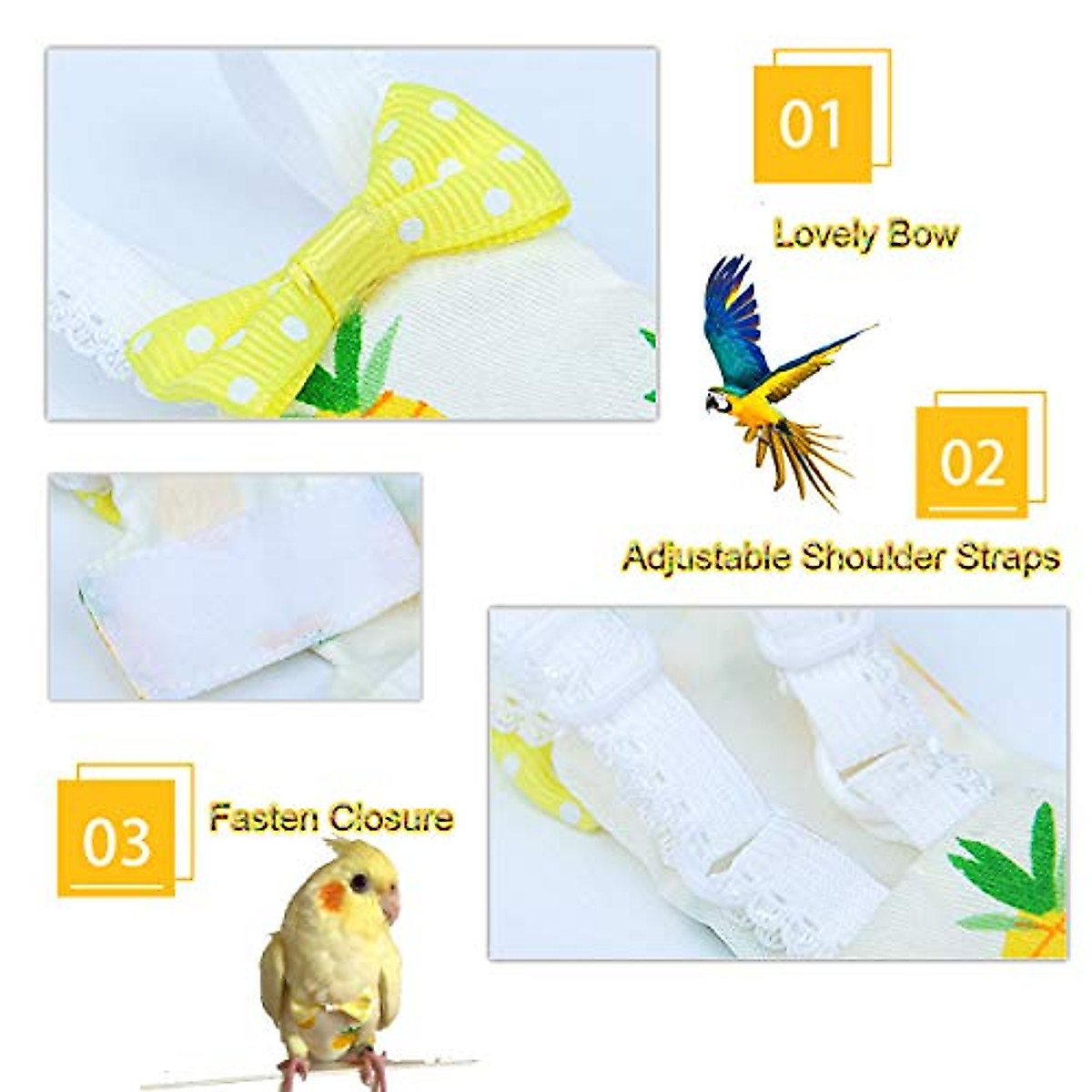 Bonaweite Bird Diaper Flight Suite Liners, Protective Parrot Nappy with Waterproof Inner Layer, Cute Urine Wet Suit for Macaw African Budgies Parakeet Agapornis Fischeri Cockatiel