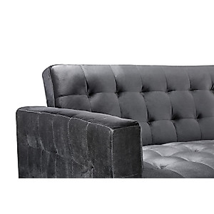 Iconic Home Amandal Convertible Sofa Sleeper Bed L Shape Chaise Tufted Velvet Upholstered Gold Tone Metal Y-Leg Modern Contemporary, Right Facing Sectional, Grey Velvet