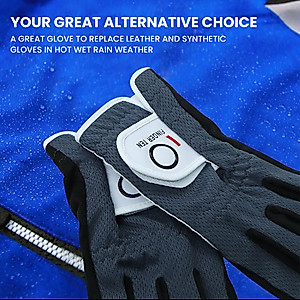 FINGER TEN Men’s Golf Glove Rain Grip Black Grey Pack, Durable Fit for Hot Wet All Weather, Left Hand Size Small Medium Large XL (White, Medium)