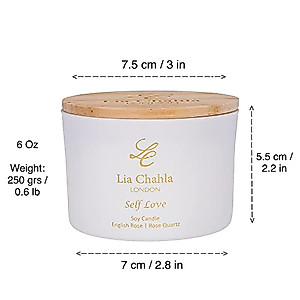 LIA CHAHLA LONDON Luxury ‘Self-Love’ Rose Quartz Candle 6 oz – Scented English Rose Candle – Hidden Gem Candle Infused w/Essential Oils – 100% Soy Candle (Self Love/Rose - Rose Quartz, 6 Oz)