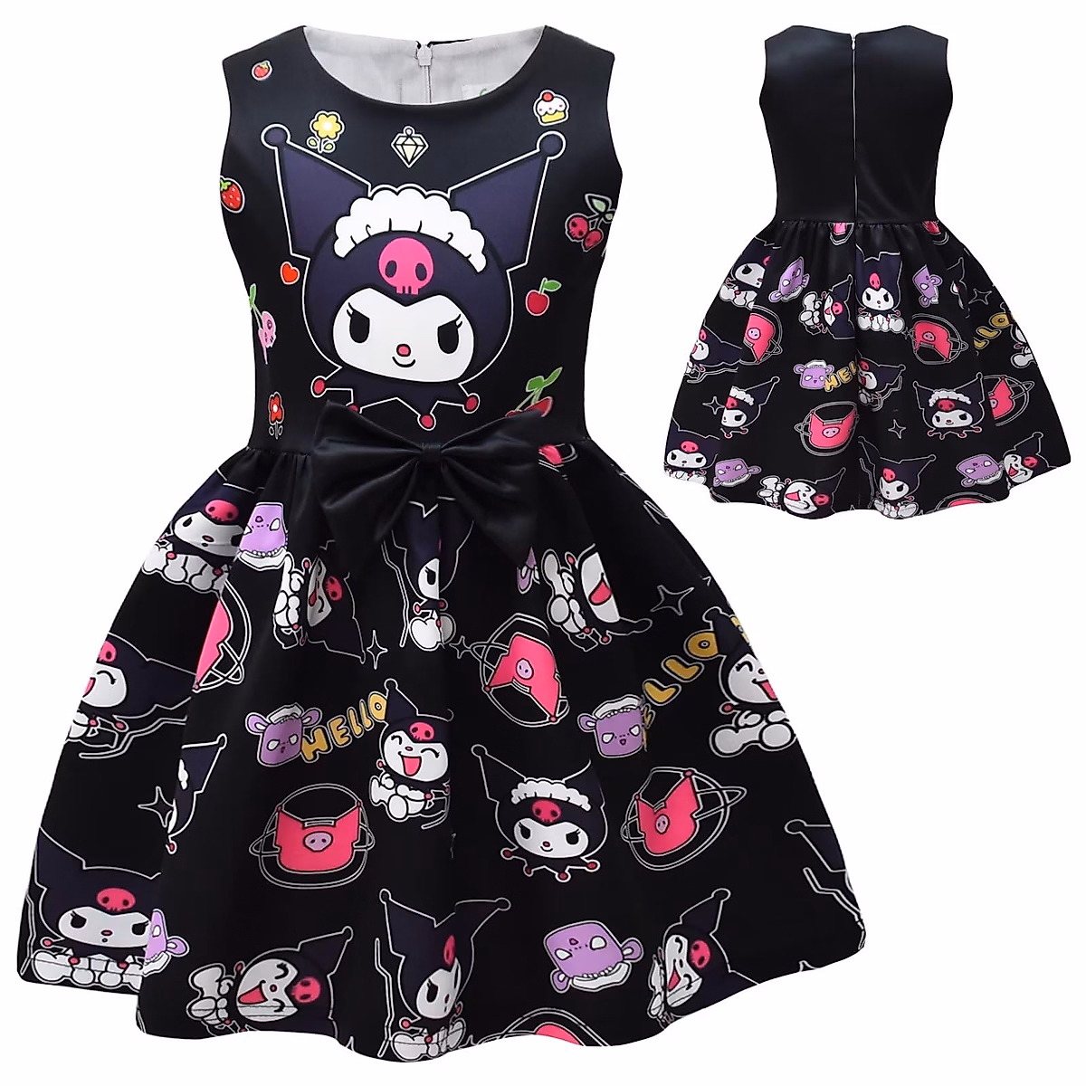 xikcomjr Cute Girls Dress Cartoon Kids Toddler Sleeveless Casual Dress Japanese Anime Birthday Party Dress Up 6-7Years
