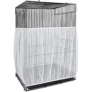 Tierecare Bird Cage Seed Catcher Stretchy Birdcage Skirt Reduce Mess Reusable Mesh Netting Accessories Cage Cover for Parakeet Round Square Cage - White