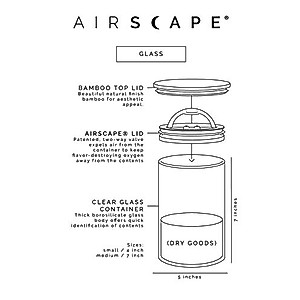 Airscape Glass Food Storage Canister - Patented Airtight Lid Preserves Food Freshness, Glass Storage with Bamboo Lid (Medium 7-Inch)