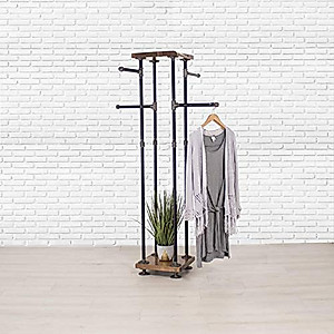 Industrial Pipe and Wood Clothes Rack 4-Way, Garment Rack, Clothing Rack, Closet Organizer, Clothing Storage and Display