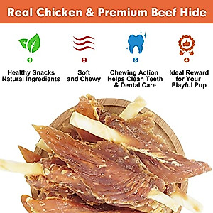 MON2SUN Dog Rawhide Twist Chicken Wrapped Rawhide Sticks for Puppy and Small Dogs, Promotes Dental Health Chicken Wings 18.34oz