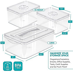 Richards Homewares Plastic Storage Containers with Lids for Organizing - 1 Large and 2 Medium Bins - Clear Box for Closet, Kitchen, Pantry, Garage, Toys and Shoes