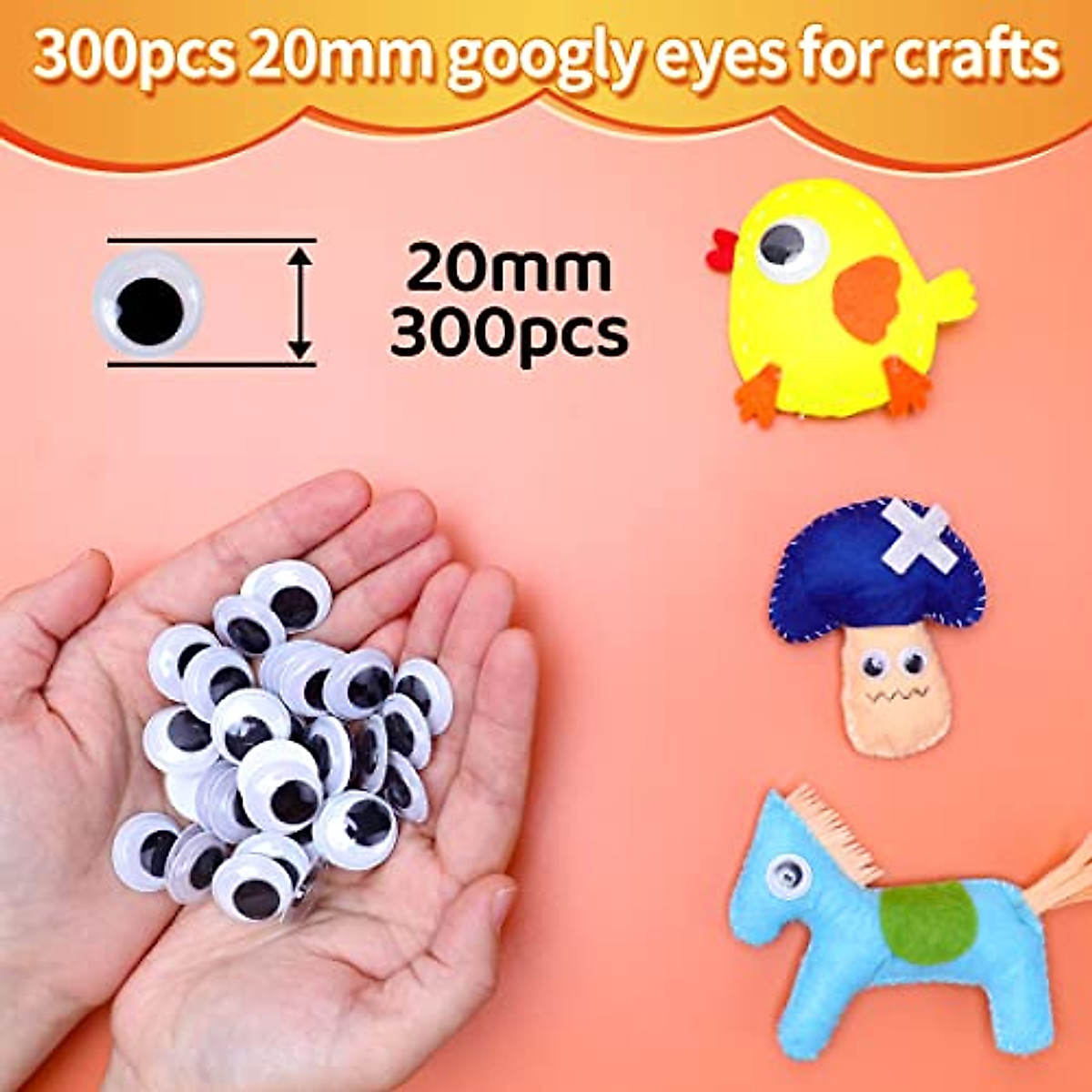 Iooleem 300pcs 20mm Googly Wiggle Eyes Self Adhesive, Wiggle Eyes, Googly Eyes, Googly Eyes for Crafts.