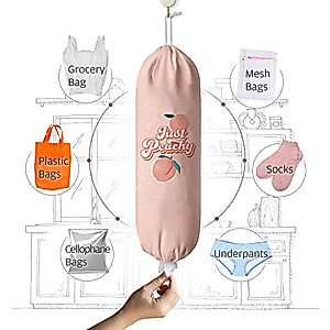 Cute Grocery Plastic Bag Holder Just Peachy Quote Fruit Grocery Trash Bag Storage Dispenser Hanging Bags Organizer for Kitchen Peach Decorative Pink 23"x9"Large