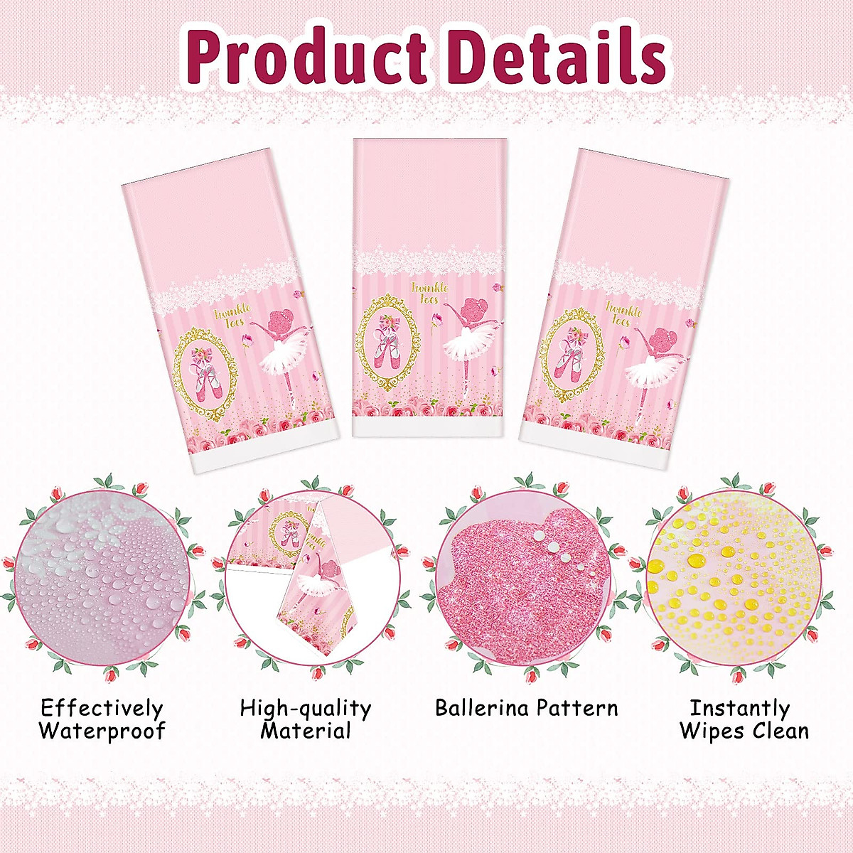Ballerina Tablecloths Tutu Girl Birthday Party Supplies Ballerina Plastic Tablecover for Rectangle Table Romantic Elegant Ballet Pink Girl for Birthday Baby Shower Wedding Party Decor (3 Pieces)