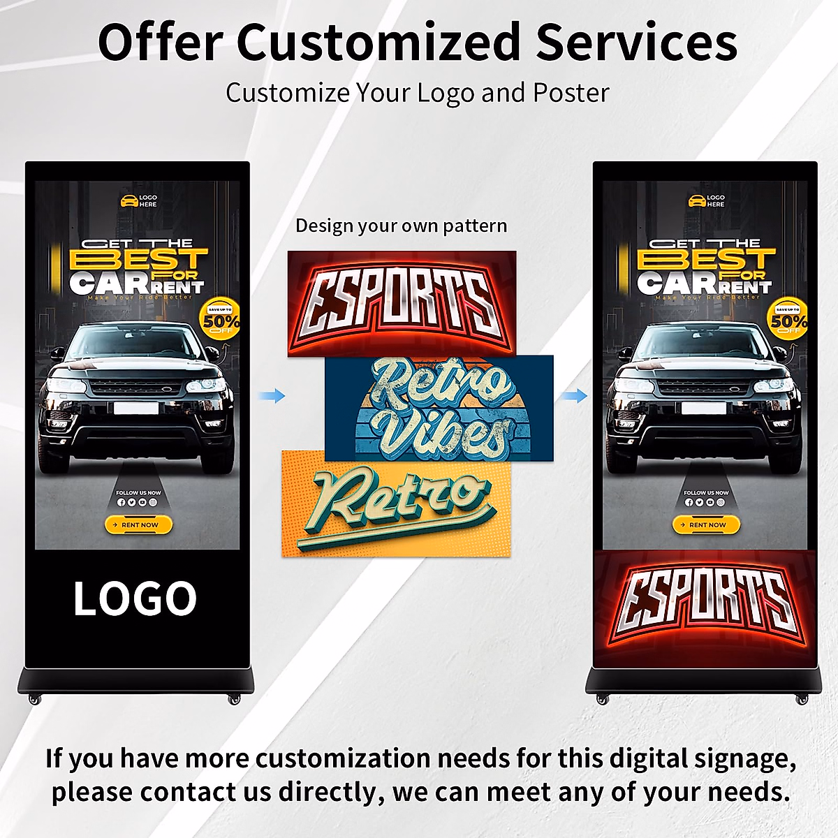 PWR4GTR 65 Inch Touchscreen Digital Signage Display and 43 Inch Digital Signage Kiosk