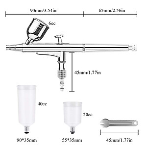 0.3mm Dual Action Airbrush Kit with Three Different Cups(6CC,20CC,40CC) Portable Airbrush Set for Makeup,Commercial Arts,Cake Decoration,Nail Art,Photo Retouching,Model Making and Crafts