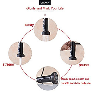 GICASA Solid Brass Commercial Style Faucet Single Handle Pause Function Pull Out Sprayer Kitchen Faucet, Oil Rubbed Bronze Pull Down Kitchen Sink Faucets