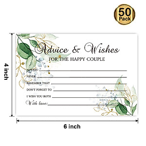 FARHTINANFX Greeting Card, 50 Wedding Advice and Wishes Cards for The Happy Couple, Bride and Groom, 4x6 inches, Rustic Green Leaves Design