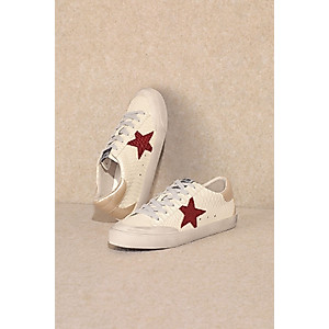Mi.iM Sadie Rubber Sole Lace-up Leather Star Sneakers (7.5, Beige)