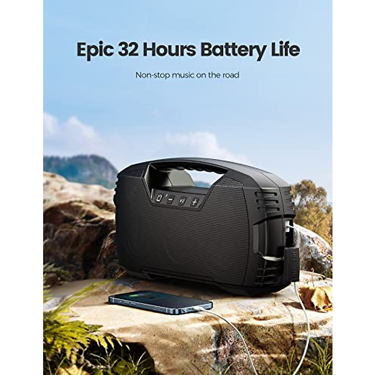 IPX7 Waterproof Bluetooth Speaker, 40W Portable Wireless Speaker, 32H Playtime, Stereo Loud Sound, Deep Bass, Outdoor Speaker with Handle, Bluetooth 5.0, Built-in Mic, Power Bank for Party,Pool,Beach