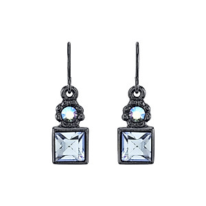 1928 Jewelry Round AB Crystal & Light Sapphire Blue Square Drop Earrings