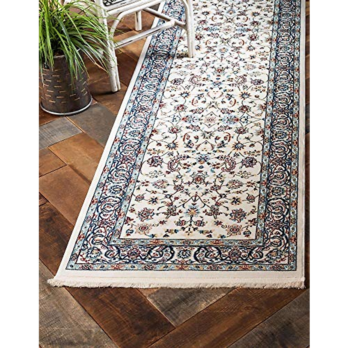 Unique Loom Narenj Collection Area Rug - Leeds (3' x 13' 1" Runner, Ivory/ Blue)