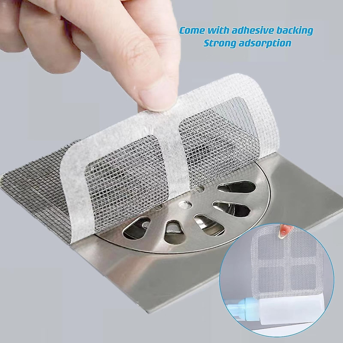 30 Pcs Floor Drain Stickers, 4" X 4" Disposable Shower Floor Drain Cover, Shower Drain Hair Catcher Mesh Stickers for Kitchen Sink, Bathroom, Laundry