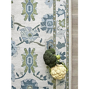 Green Oushak Rug, Modern, Vintage, Turkish, Eclectic, Floral, Pastel, Washable, Large Area Rugs for Living Room, Dining, Bedroom, Girls, Boys, 7'5"x9'8"