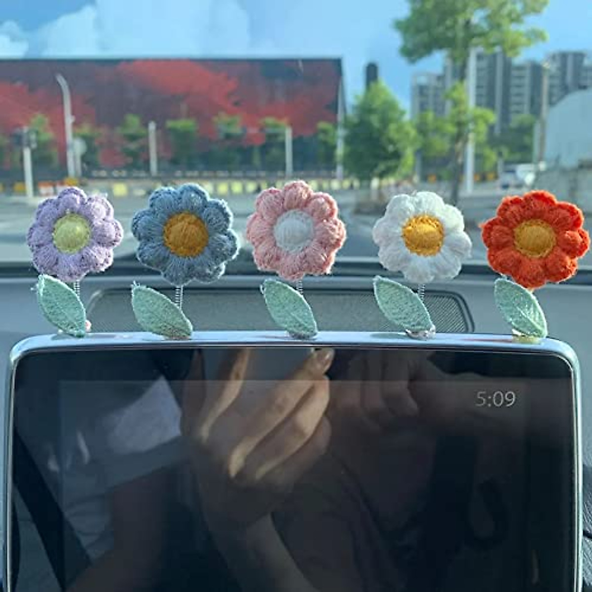 Flower Car Dashboard Decorations,MoreChioce Flower Bobblehead Ornament Car Shaking Head Toy Interior Display Decoration for Home Office Desk SUV Car,Red