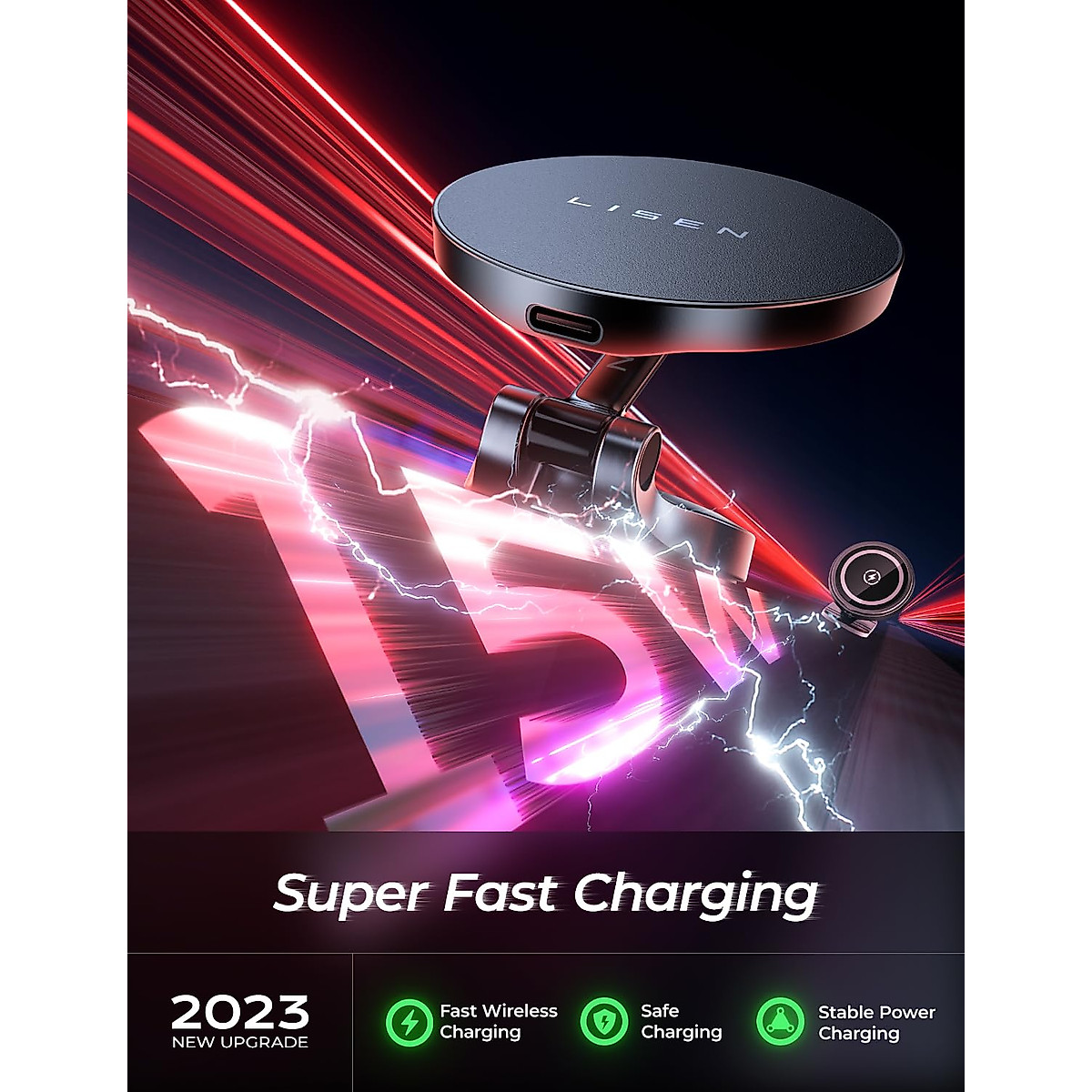 LISEN Magnetic Car Phone Holder for 6 Strong Magnets, 360 Rotatable, Fits 4.7-7.0in Phones, Universal Compatibility