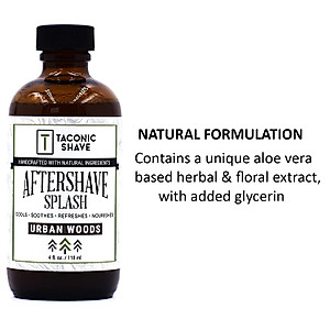 Taconic Shave, Natural Aftershave Splash 4 oz. - Urban Woods - Skin Cooling, Refreshing and Moisturizing After-Shave Liquid Formula with All-Natural Ingredients - Artisan Made in the USA
