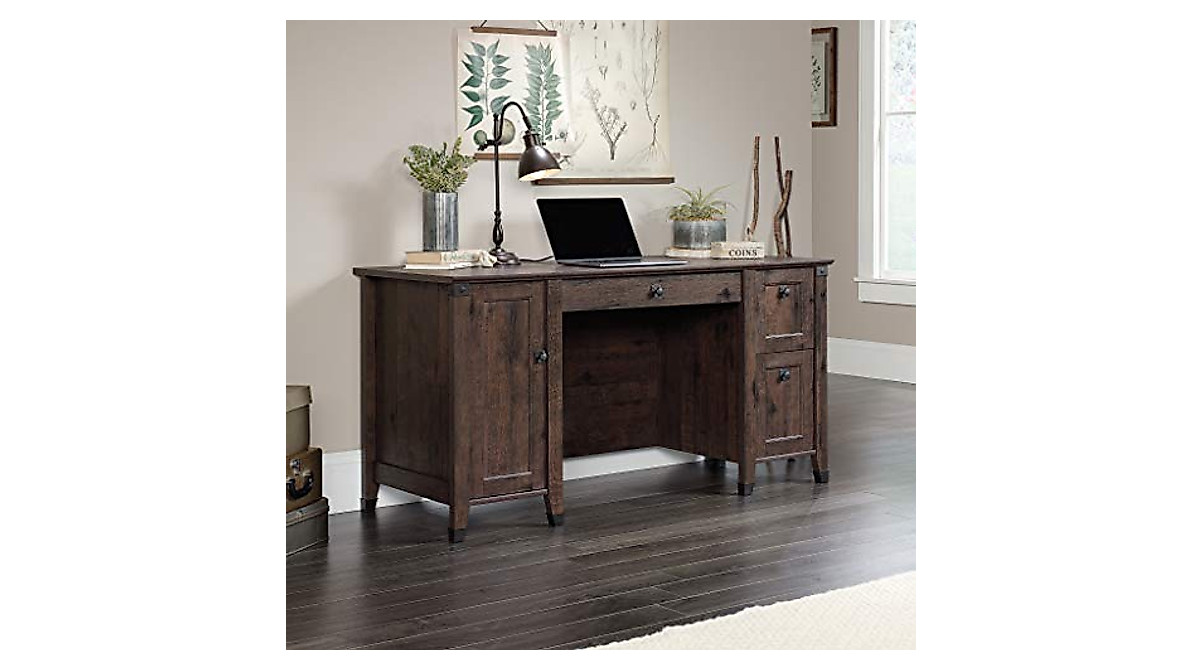 Sauder Carson Forge Computer Desk - Rustic Coffee Oak Home Office Desk