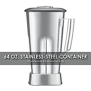 Waring Commercial MX1000XTS 3.5 HP Blender with Paddle Switches, Pulse Feature and a 64 oz. Stainless Steel Container, 120V, 5-15 Phase Plug, Black