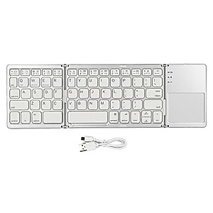 3 Folding Keyboard with Touchpad, 63 Keys Bluetooth 3.0 10m Working Distance Portable Wireless Keyboard for Smartphone Tablet Laptop (Silver White)