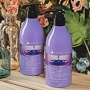 Herbalosophy 16.9 Fl Oz Biotin & Collagen Shampoo, Hair Growth Thickening Shampoo, Repair Dry, Damaged Thinning Hair, Infused with Vitamin B7 & Argan Oil, Free of Sulfate, Parabens and Gluten