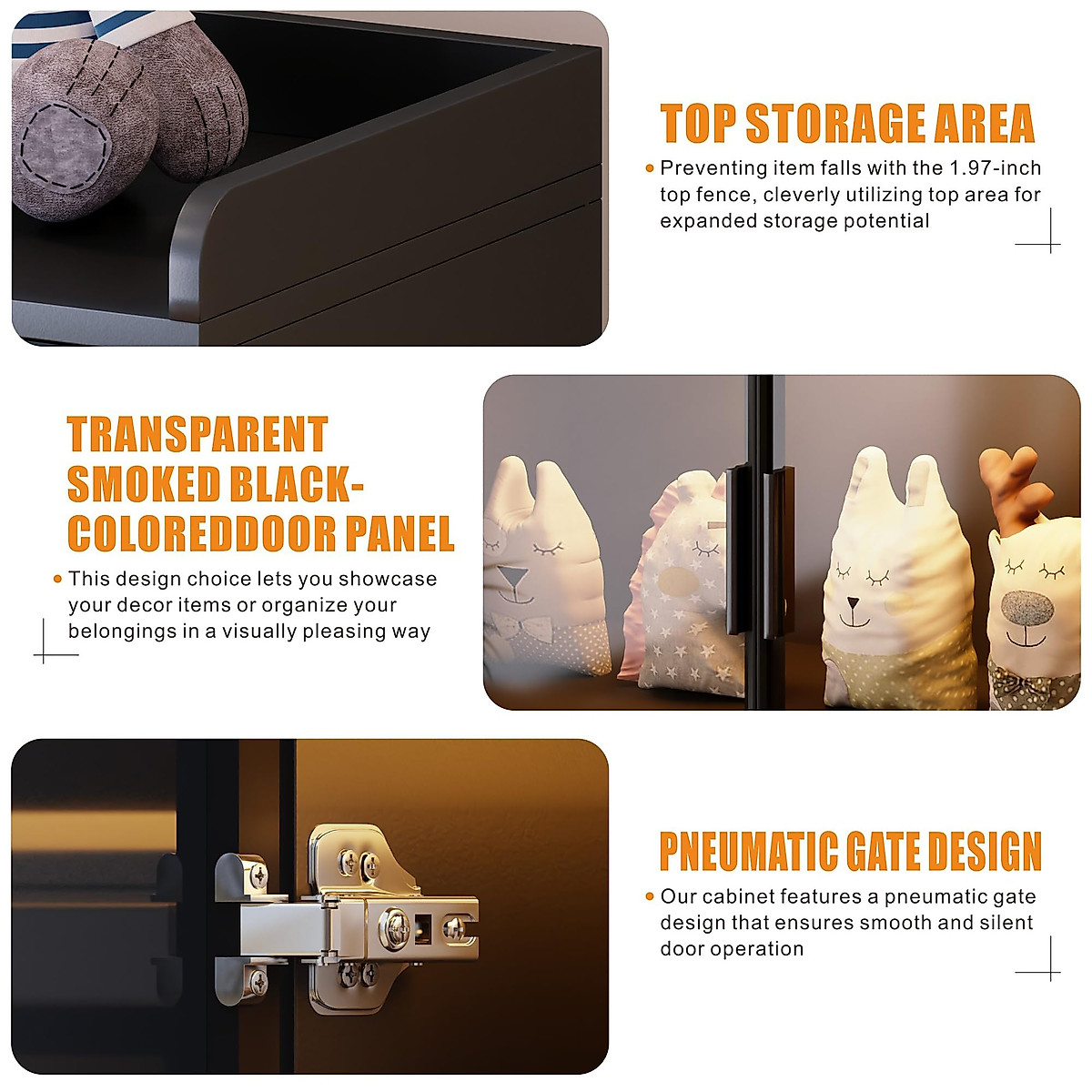 Display Cabinet with Doors and Adjustable Shelves, 65" Tall Bookcase with LED Lights/Human Sensor, 5 Tier Display Case for Collectibles Bedroom Living Room Office, Black - Smoked Black Door