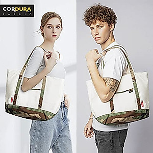 Rough Enough Large Canvas Camo Tote Bag for Women Men Work Travel with Zipper Pockets and Compartments