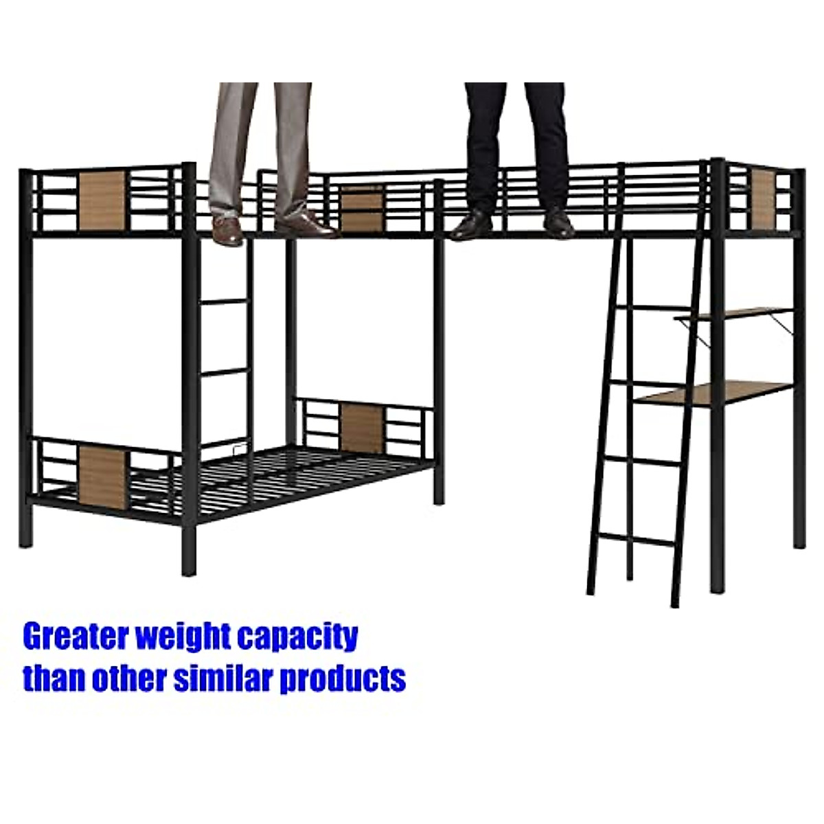 SNIFIT Upgraded Version & Stronger Metal L-Shaped Triple Bunk Bed Twin Over Twin Over Twin with Desk & Storage Shelf & Ladders, Thicken More Stable Black Bunk Bed Twin Size L-Shaped (Faster Assembly)