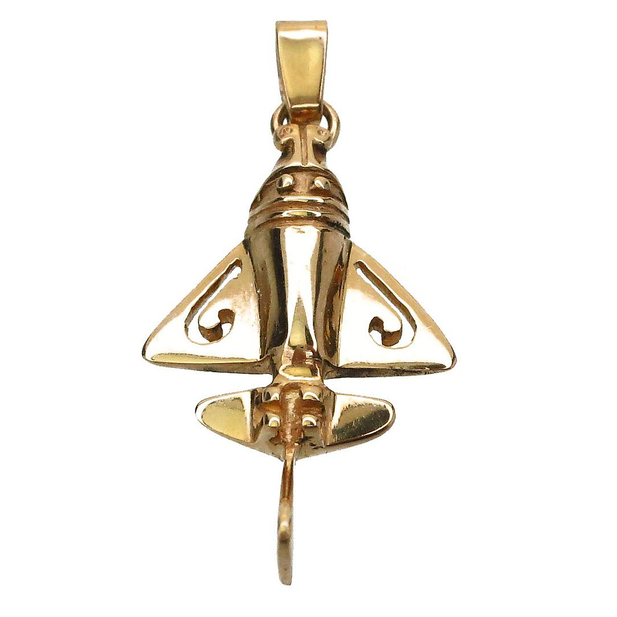 Across The Puddle, Ancient Golden Jet-3 24k Gold Plated .950 Silver 1.1in Pendant with 20in Silver Sterling Chain | Pre-Columbian Quimbaya Flyer | Ancient Astronauts | Original Golden Jets Collection