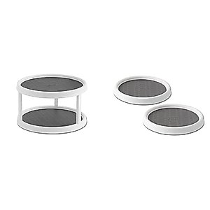 Copco Non-Skid Pantry Cabinet Lazy Susan Turntable, 9-Inch, White/Gray 2 & Non-Skid 2 Tier Turntable, 12-Inch, White/Gray