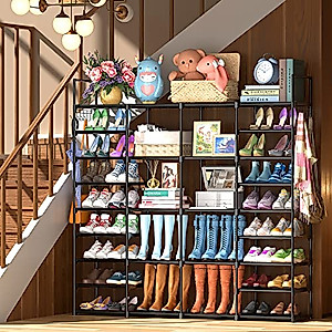 Huolewa Large Shoe Rack Storage Organizer, 4 Row/3 Row 9 Tier Large Shoes Rack for Entryway Closet, Free Standing Shoes Shelf Stand