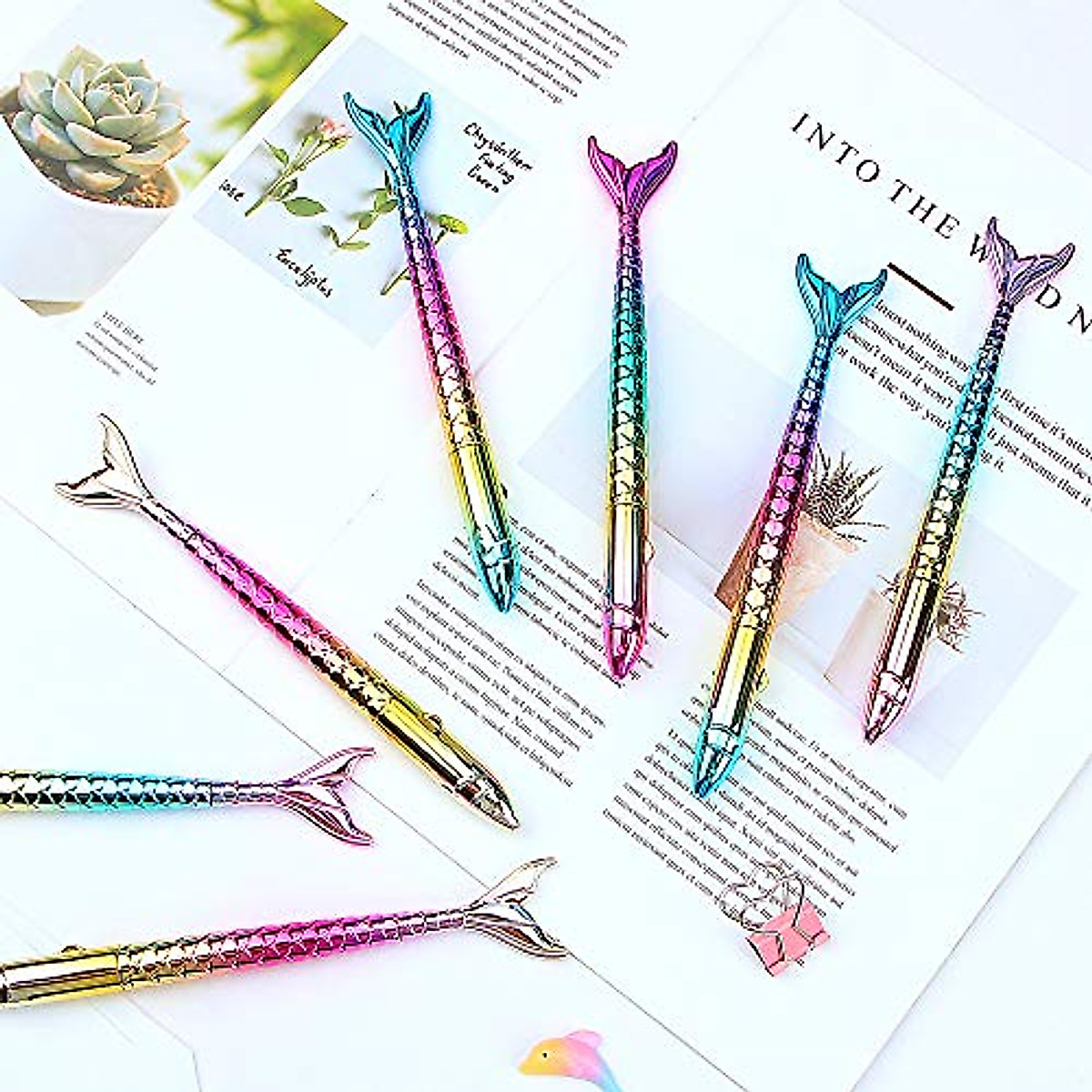 Abgream Pack of 24 Mermaid Pens - Creative Liquid Gel Ink Rollerball Pen for School Home Office Stationery Store Kids Girls Women Coworkers Gift, Party Supplies (0.5mm Black Gel Ink Pen)