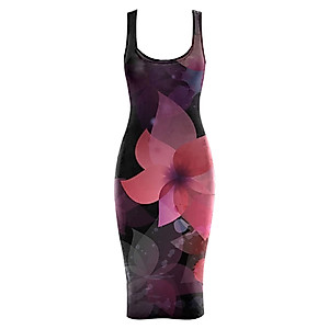 Midi Spring Dresses for Women 2023 Women Casual Sexy Round Neck Tank Top Sleeveless Dress Flower Print Casual Dress Pink