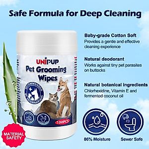 UNIPUP Dog Anal Gland Deodorizing Cleansing Dog Wipes -Beneficial to Relieve Anal Gland Irritation, Eliminate Bad Odors, Relieve Pain and Itch, Gentle Grooming Wipes for Dogs and Cats - 100pcs