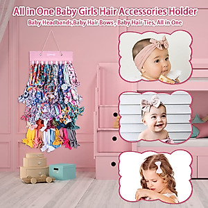 BABEYER Hanging Headbands Organizer for Baby Girls, Pink - 1 Count (Pack of 1), Holds 90 Baby Headbands Easily, Keeps Baby Girls Hair Accessories Organized- 45pcs Hooks