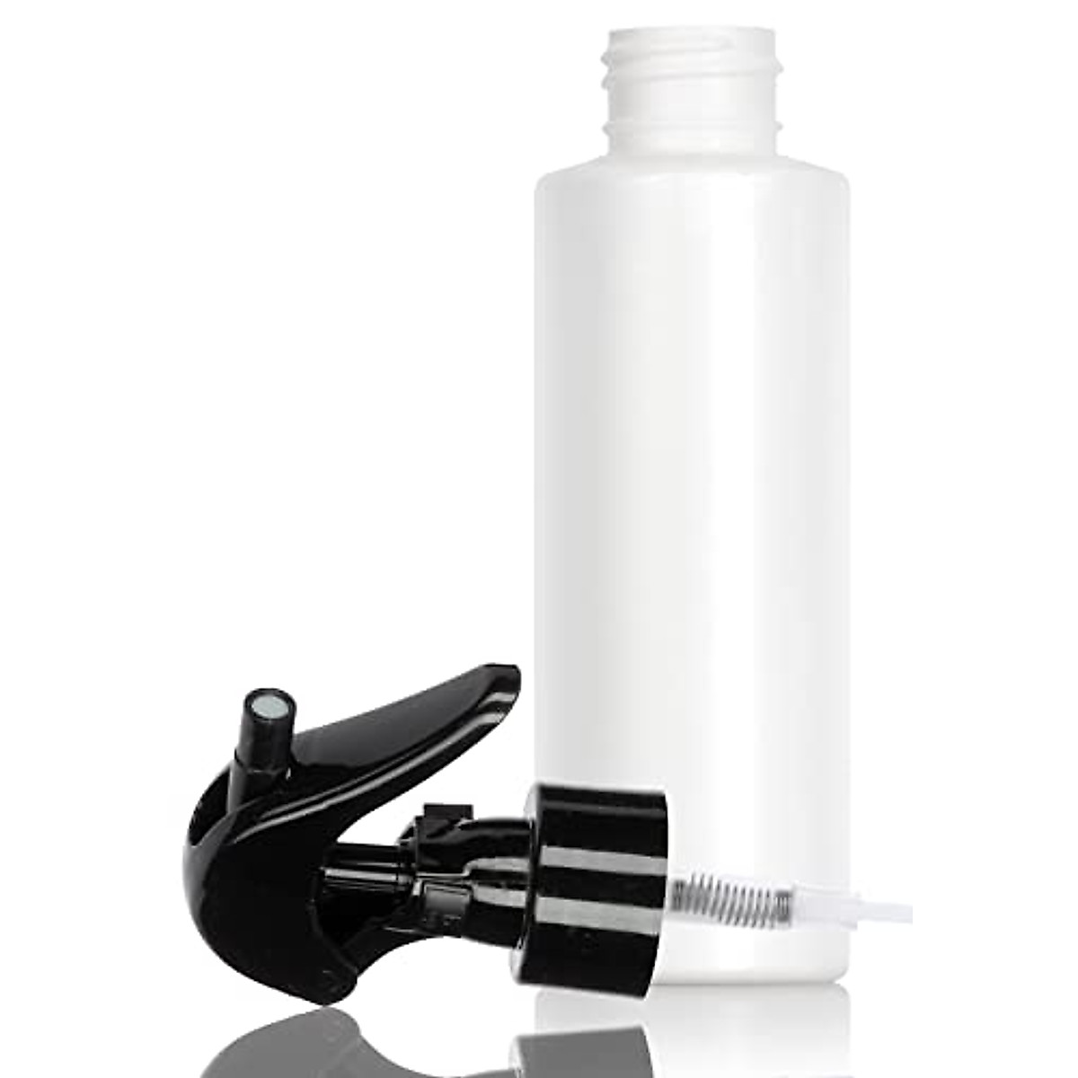 JUVITUS 4 oz / 120 ml White Refillable Plastic Cylinder Squeeze Bottle with Black Trigger Sprayer - 12 PACK