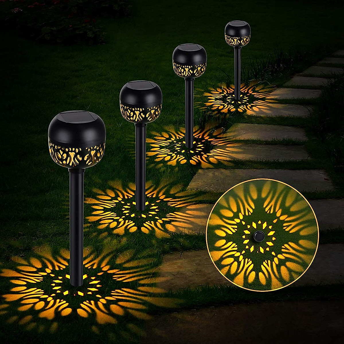 OOWOLF Solar Pathway Lights Outdoor IP65 Waterproof Solar Powered Garden Lights, Long Last Auto On/Off Pathway Decor LED Landscape Lighting for Path Walkway Patio Yard Lawn (4 Pack, Warm-Red Light)
