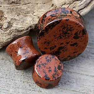 COCOBUL 3 Pairs of 7/8" Natural Mahogany Obsidian, Blue Tiger Eye, Zebra Stone Plug PLE010-PLE011-PLE021 [I05-031 / I05-043 / H06-043]