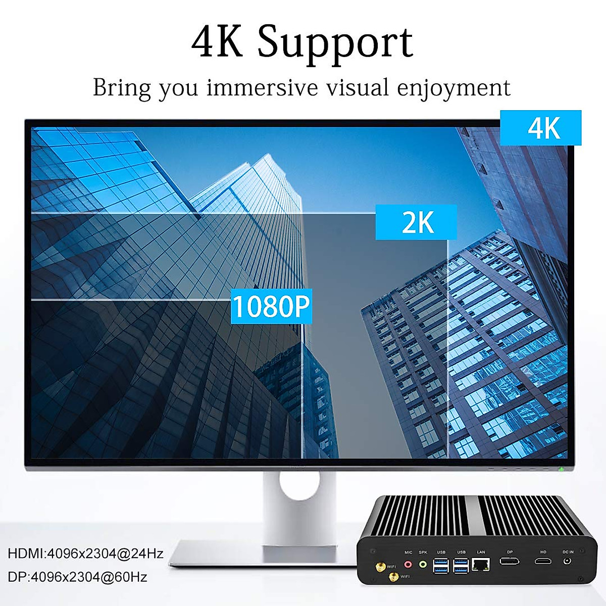 msecore Mini PC, Fanless Desktop Computer with i7 8th Processor, 8G DDR4 RAM | 256G NVME SSD, 4K@60HZ, HDMI, DP, Dual Display, WiFi 6, Bluetooth5.1, WOL, Support Auto Power On, Windows 11 Pro