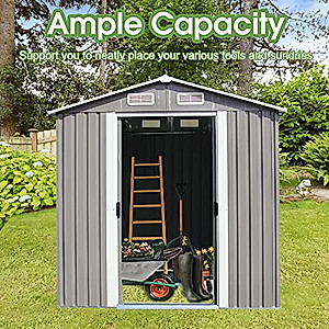 kinbor 6' x 4' Outdoor Storage Shed Garden Shed - Galvanized Metal Utility Tool Storage with Air Vents and Door for Backyard Lawn Patio, Grey