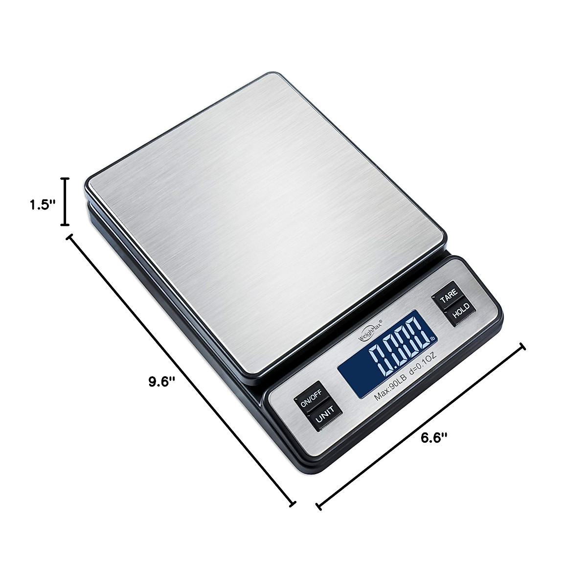 Weighmax W-2809 90 LB X 0.1 OZ Durable Stainless Steel Digital Postal Scale, Shipping Scale With AC adapter, 1 Pack