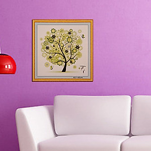 Printed Cross Stitch Kits,Alloyseed DIY Colorful Four Season Tree Stamped Cross Stitching Embroidery Kit Cross-Stitch Supplies Needlework Holiday Crafts Gifts 17.3X17.3 inch (Spring)