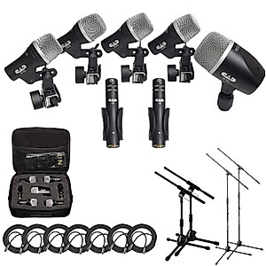CAD Audio Stage7 Premium 7-Piece Drum Instrument Mic Pack with Vinyl Carrying Case with 2 Mic Stands & 2 Kick Stands and 7 XLR Microphone Cables XLR-M to XLR-F