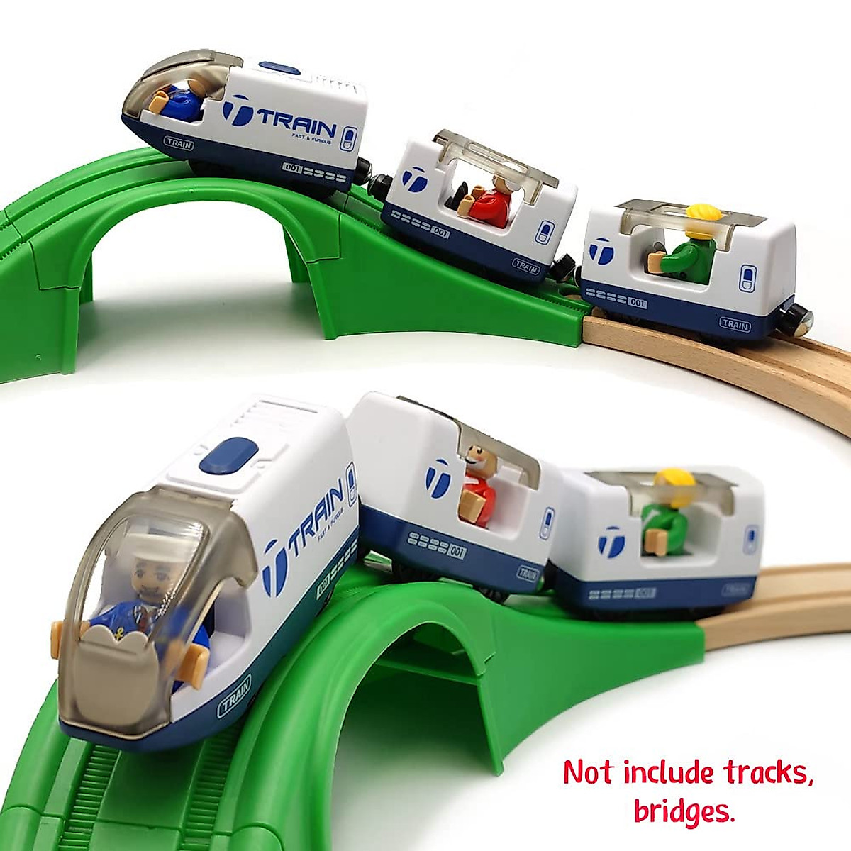 Battery Operated Broadcasting Train Magnetic Carriages Inter City Train Toys with Passenger and Driver for Wooden Train Track Toys Car for Toddlers 3 4 5 Year Old Kids (No-Include Battery Tracks)